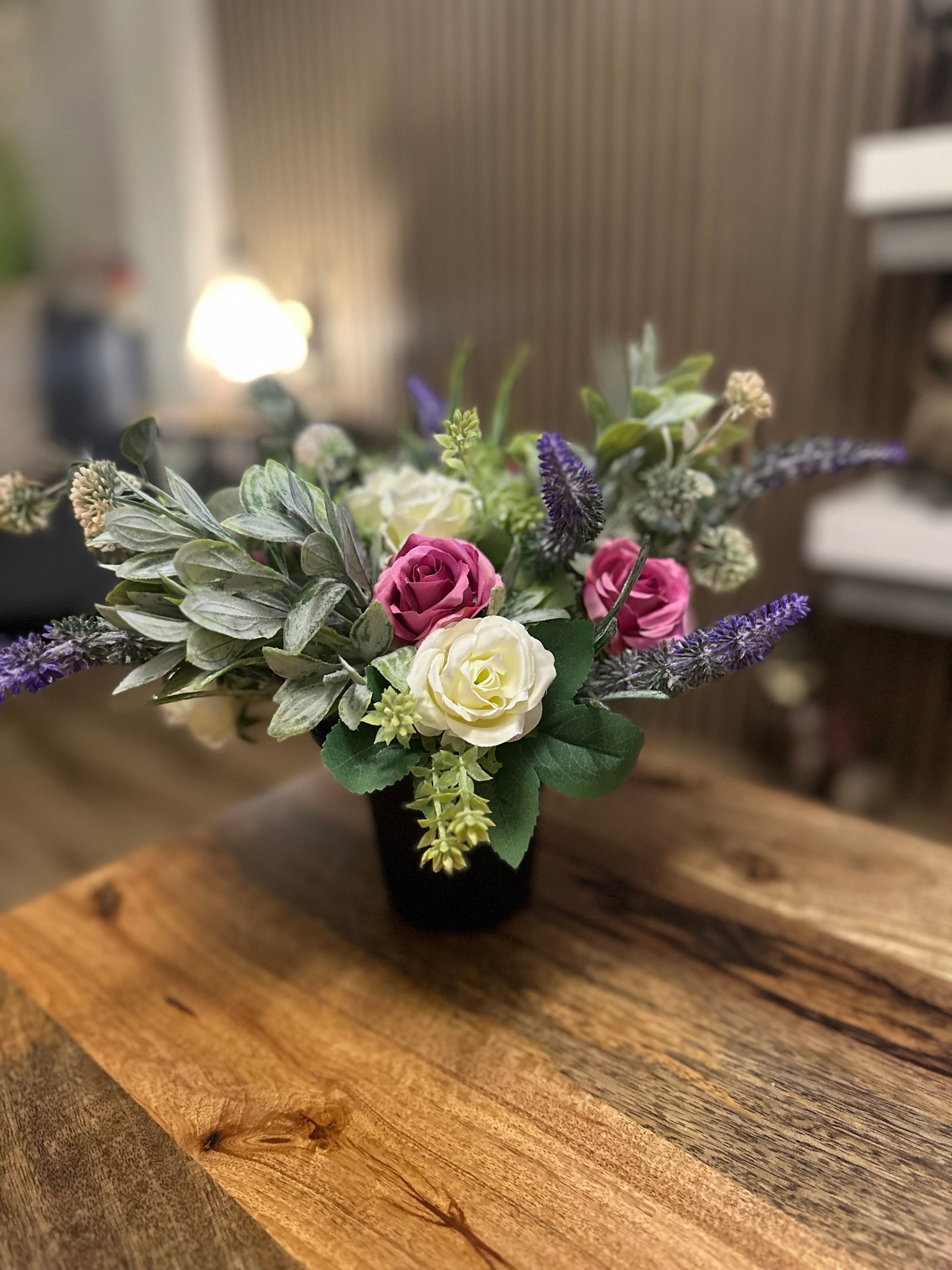 Faux Flower Memorial Pot Lavender & Roses – Inspirational Home & Gifts